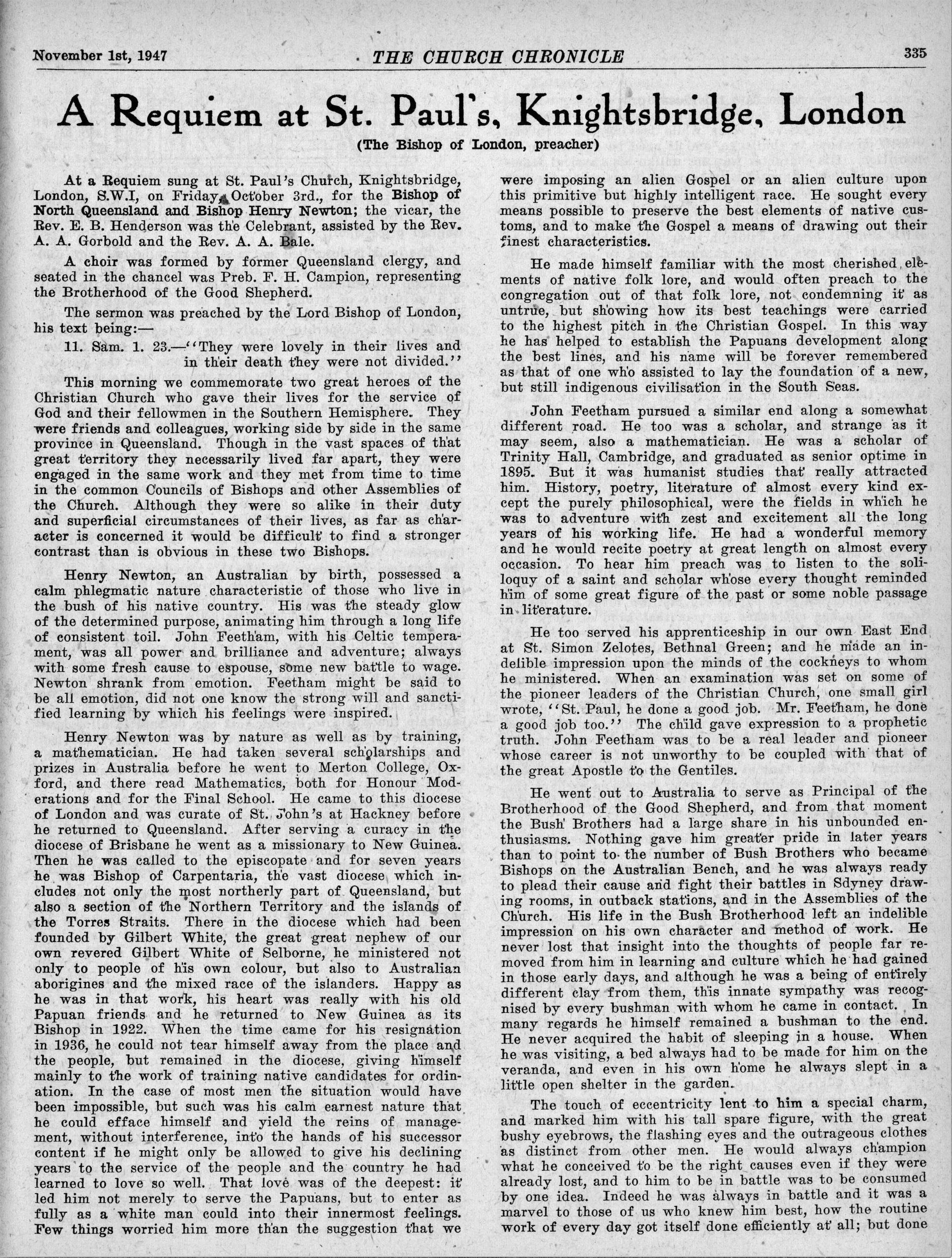 Who was ‘The Blessed’ Bishop John Oliver Feetham?